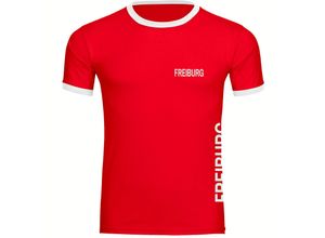 4068859077303 - multifanshop Kontrast T-Shirt - Freiburg - Brust & Seite - Druck weiß - Männer