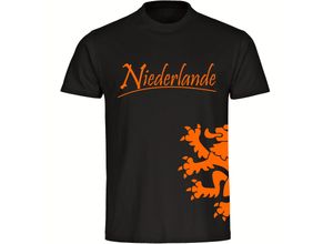 4068859456542 - multifanshop Kinder T-Shirt - Niederlande - Löwe seitlich - Druck orange - Kind