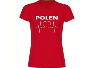 4068859228507 - multifanshop Damen T-Shirt - Polen - Herzschlag - Druck weiß - Frauen