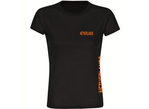 4068859461553 - multifanshop Damen T-Shirt - Netherlands - Brust & Seite - Druck orange - Frauen