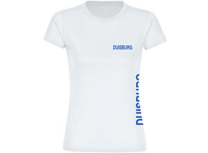4068859018153 - multifanshop Damen T-Shirt - Duisburg - Brust & Seite - Druck blau - Frauen