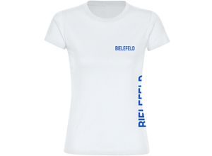 4068859014438 - multifanshop Damen T-Shirt - Bielefeld - Brust & Seite - Druck blau - Frauen