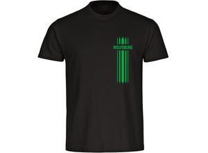 4068859177232 - multifanshop Herren T-Shirt - Wolfsburg - Streifen - Druck grün - Männer