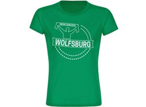 4068859180010 - multifanshop Damen T-Shirt - Wolfsburg - Meine Fankurve - Druck weiß - Frauen