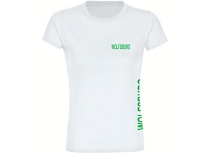 4068859168247 - multifanshop Damen T-Shirt - Wolfsburg - Brust & Seite - Druck grün - Frauen