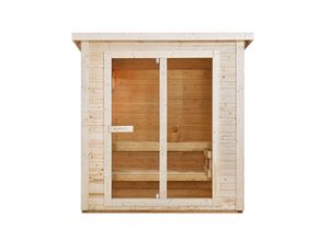 4260565529583 - Outdoor Sauna Varberg mit Ofen & Zubehör - Fichtenholz Gartensauna - komplett Set Outdoorsauna Garten - 200 x 160 cm - 4 Personen - 8 kW - Artsauna