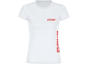 4068859087616 - multifanshop Damen T-Shirt - Stuttgart - Brust & Seite - Druck rot - Frauen
