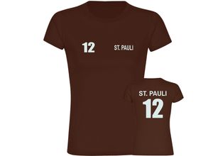 4068859192549 - multifanshop Damen T-Shirt - St Pauli - Trikot Nummer 12 - Druck weiß - Frauen
