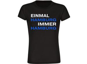 4068859008833 - multifanshop Damen T-Shirt - Hamburg - Einmal Immer - Druck blau - Frauen