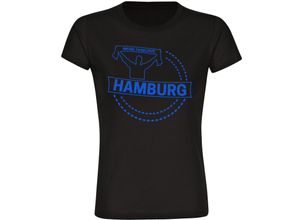 4068859008673 - multifanshop Damen T-Shirt - Hamburg - Meine Fankurve - Druck blau - Frauen