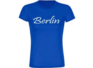 4068859064860 - multifanshop Damen T-Shirt - Berlin blau - Schriftzug - Druck weiß - Frauen