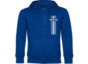 4068859042851 - multifanshop Kapuzen Sweatshirt Jacke - Berlin blau - Streifen - Druck weiß - Sweat