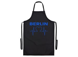 4068859032821 - multifanshop Grillschürze - Berlin blau - Herzschlag - Druck blau - Schürze