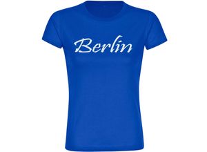 4068859064877 - multifanshop Damen T-Shirt - Berlin blau - Schriftzug - Druck weiß - Frauen