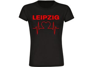 4068859111830 - multifanshop Damen T-Shirt - Leipzig - Herzschlag - Druck rot - Frauen