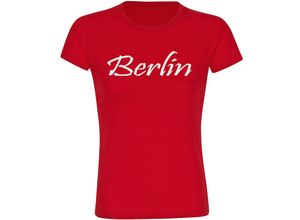 4068859157388 - multifanshop Damen T-Shirt - Berlin rot - Schriftzug - Druck weiß - Frauen