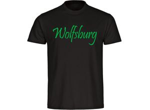 4068859184605 - multifanshop Herren T-Shirt - Wolfsburg - Schriftzug - Druck grün - Männer