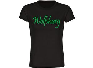 4068859184735 - multifanshop Damen T-Shirt - Wolfsburg - Schriftzug - Druck grün - Frauen