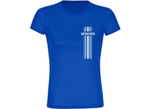 4068859048532 - multifanshop Damen T-Shirt - München blau - Streifen - Druck weiß - Frauen