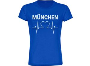 4068859039943 - multifanshop Damen T-Shirt - München blau - Herzschlag - Druck weiß - Frauen