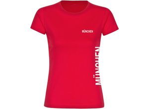 4068859085186 - multifanshop Damen T-Shirt - München rot - Brust & Seite - Druck weiß - Frauen