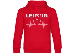 4068859112400 - multifanshop Kapuzen Sweatshirt - Leipzig - Herzschlag - Druck weiß - Hoodie