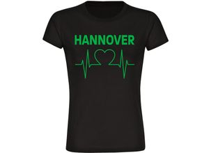 4068859172824 - multifanshop Damen T-Shirt - Hannover - Herzschlag - Druck grün - Frauen