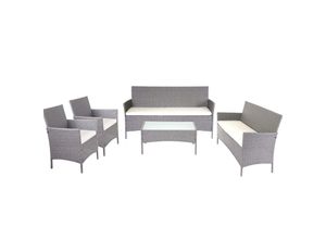 4057651292823 - 3-2-1-1 Poly-Rattan Garten-Garnitur Hamar Lounge-Set Sitzgruppe Sofa ~ grau Kissen creme