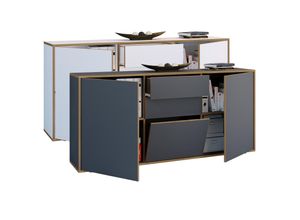 4051814444951 - Holz Kommode Sideboard mit Drehtüren Schubladen und einer Klappe Büromöbel Maße ca H 74 x B 160 x T 33cm - Salia