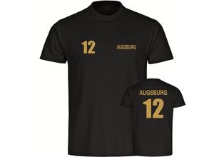 4068859493387 - multifanshop Herren T-Shirt - Augsburg - Trikot Nummer 12 gold - Druck gold metallic - Männer