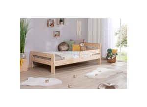 4251105970644 - TiCAA Einzelbett Kinderbett Jugendbett Bennet mit Rausfallschutz & Lattenrost für Schlafzimmer Kinderzimmer Kiefer Massivholz Bettgestell 90 100 120 x 200 cm