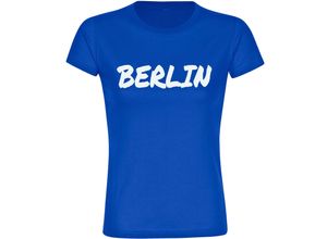 4068859496050 - multifanshop Damen T-Shirt - Berlin blau - Textmarker - Druck weiß - Frauen