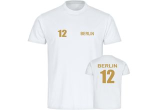 4068859496692 - multifanshop Herren T-Shirt - Berlin rot - Trikot Nummer 12 gold - Druck gold metallic - Männer