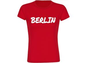 4068859497620 - multifanshop Damen T-Shirt - Berlin rot - Textmarker - Druck weiß - Frauen