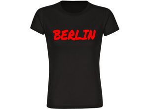 4068859497583 - multifanshop Damen T-Shirt - Berlin rot - Textmarker - Druck rot - Frauen