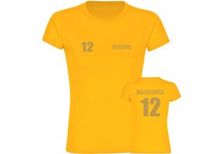 4068859502324 - multifanshop Damen T-Shirt - Braunschweig - Trikot Nummer 12 gold - Druck gold metallic - Frauen