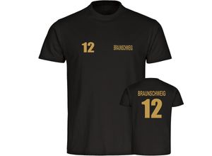 4068859501433 - multifanshop Herren T-Shirt - Braunschweig - Trikot Nummer 12 gold - Druck gold metallic - Männer