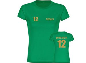 4068859504113 - multifanshop Damen T-Shirt - Bremen - Trikot Nummer 12 gold - Druck gold metallic - Frauen