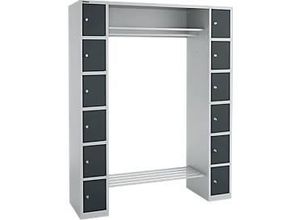 4251898822526 - Select Schließfachgarderobe mit Hutablage & Kleiderstange 2 x 6 Fächer B 1735 x T 500 x H 1950 mm weißalu anthrazitgrau