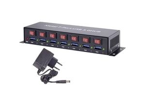 4016138874013 - RF-3269622 7 Port USB 32 Gen 1-Hub (USB 30) Metallgehäuse einzeln schaltbar zur Wandmontage Schwarz