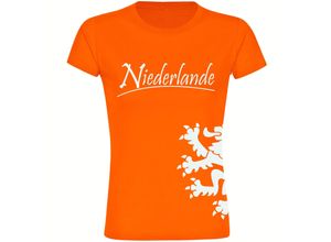 4068859458737 - multifanshop Damen T-Shirt - Niederlande - Löwe seitlich - Druck weiß - Frauen