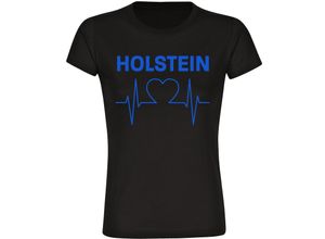 4068859400286 - multifanshop Damen T-Shirt - Holstein - Herzschlag - Druck blau - Frauen