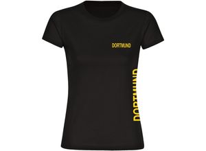 4068859185985 - multifanshop® Damen T-Shirt - Dortmund - Brust & Seite - Druck gelb - Frauen