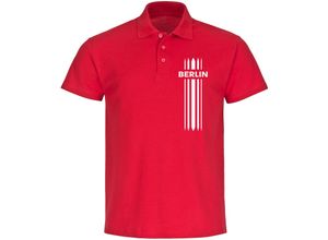 4068859120801 - multifanshop Poloshirt - Berlin rot - Streifen - Druck weiß - Polo
