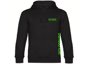 4068859168674 - multifanshop Kapuzen Sweatshirt - Wolfsburg - Brust & Seite - Druck grün - Hoodie