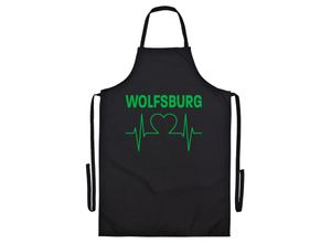 4068859175238 - multifanshop Grillschürze - Wolfsburg - Herzschlag - Druck grün - Schürze