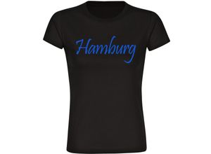 4068859009052 - multifanshop Damen T-Shirt - Hamburg - Schriftzug - Druck blau - Frauen
