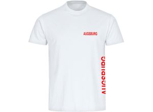 4068859070144 - multifanshop Herren T-Shirt - Augsburg - Brust & Seite - Druck rot - Männer