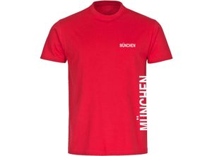 4068859085001 - multifanshop Herren T-Shirt - München rot - Brust & Seite - Druck weiß - Männer