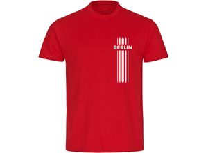 4068859120375 - multifanshop Herren T-Shirt - Berlin rot - Streifen - Druck weiß - Männer